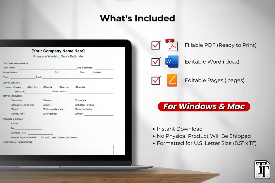 Pressure Washing Estimate Template - Editable Word & Printable PDF ...