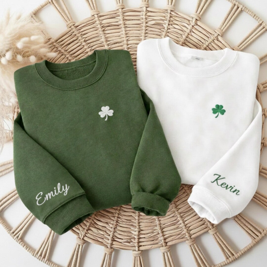 Custom Clover Embroidered Sweatshirt With Names on Sleeve, Personalized ...