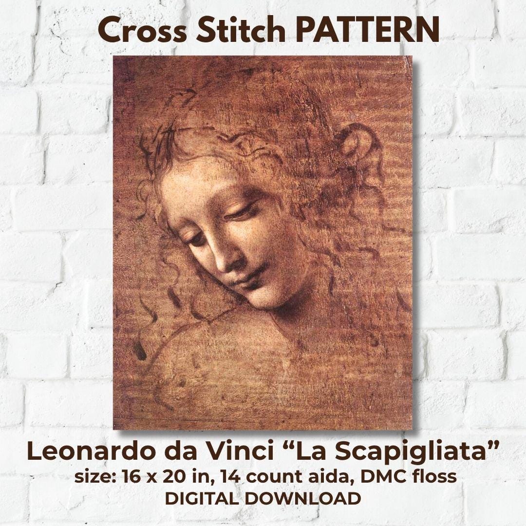 Leonardo Da Vinci "la Scapigliata" Famous Art Work Counted Cross Stitch Embroidery Pattern PDF ...