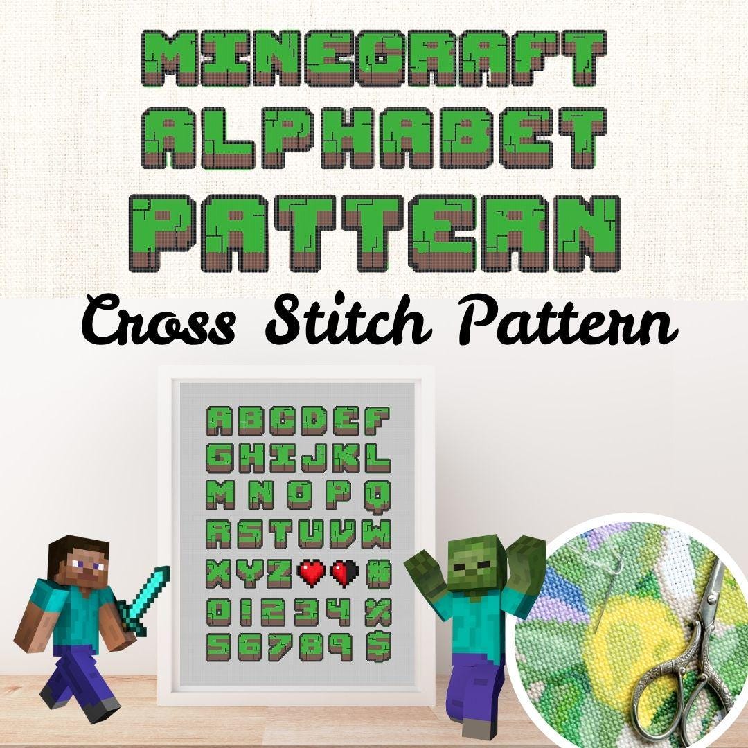 Mine Game Style Alphabet Cross Stitch Pattern: Numbers and Symbols (PDF ...