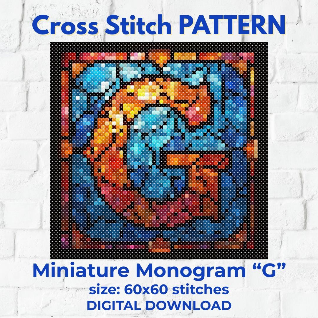 Cross Stitch Embroidery Pattern PDF Stained Glass Monogram Letter G ...