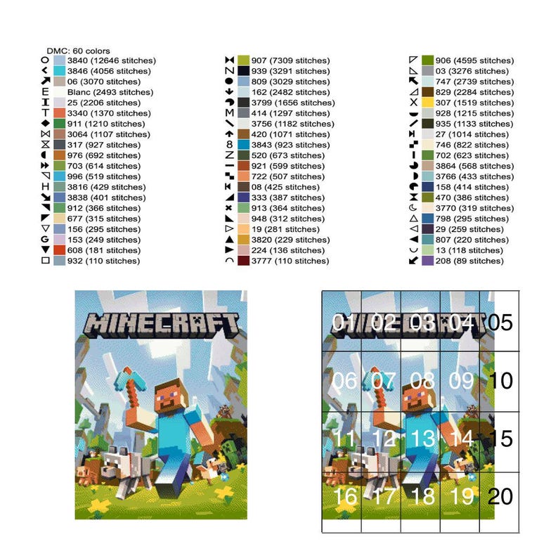 Minecraft-themed Steve Poster Cross Stitch Embroidery Pattern PDF File ...