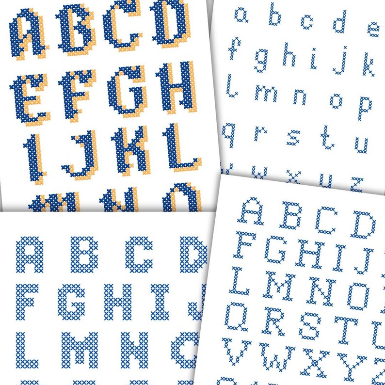 4 Cross Stitch Alphabet Patterns, Full Alphabet and Numbers Classic ...