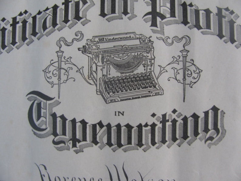 Certificate of Typewritting Proficiency Original Vintage Document From ...