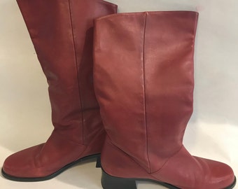 Red Leather Boots - Etsy