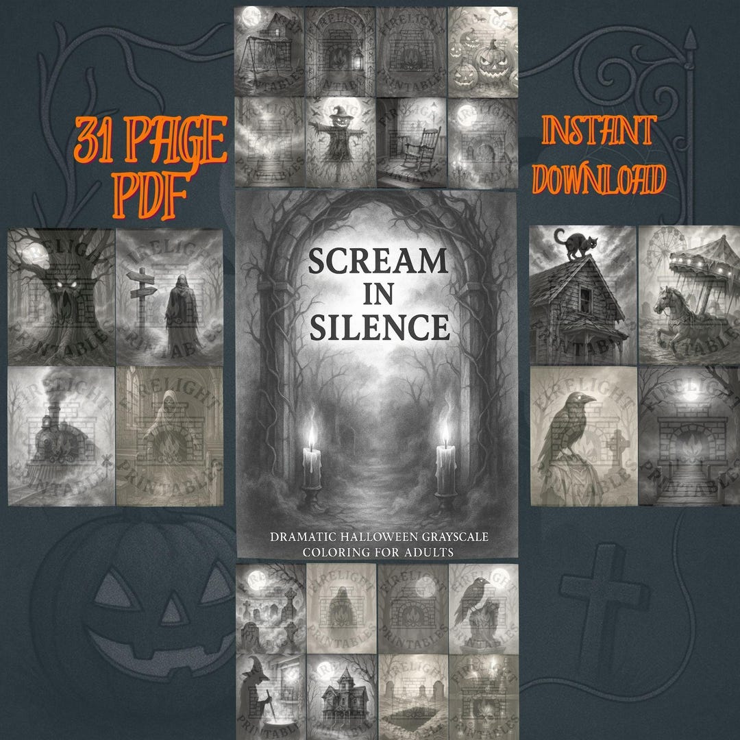 Grayscale Horror Coloring Book: Spooky Halloween Art (PDF Printable) - Etsy
