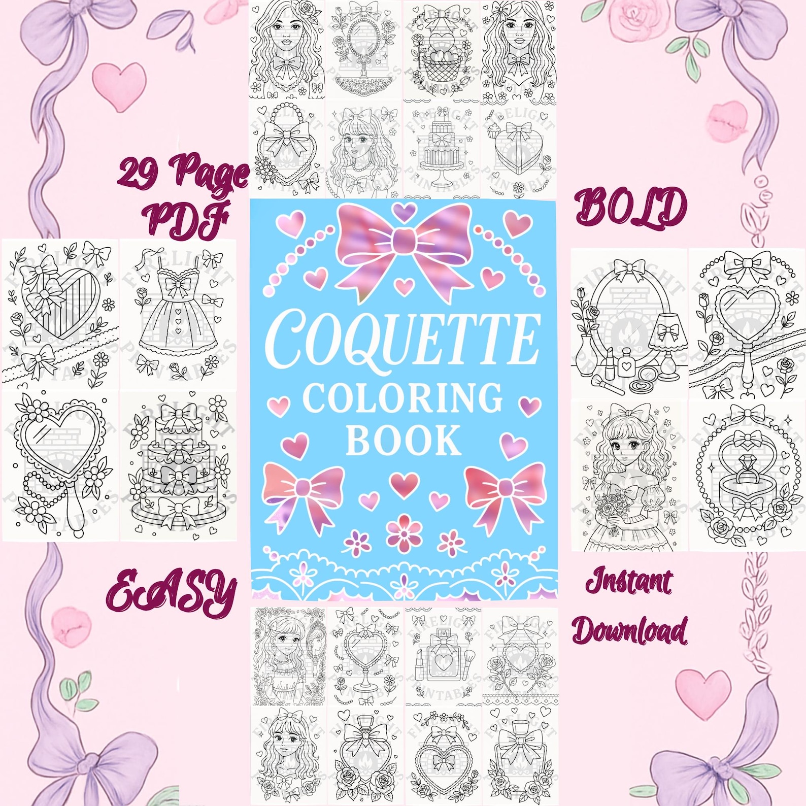 Coquette Aesthetic Printable Coloring Book PDF Instant Download ...