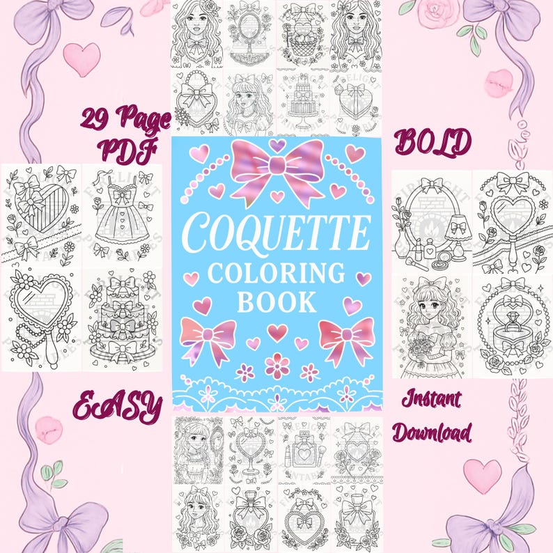 Coquette Aesthetic Printable Coloring Book PDF Instant Download ...