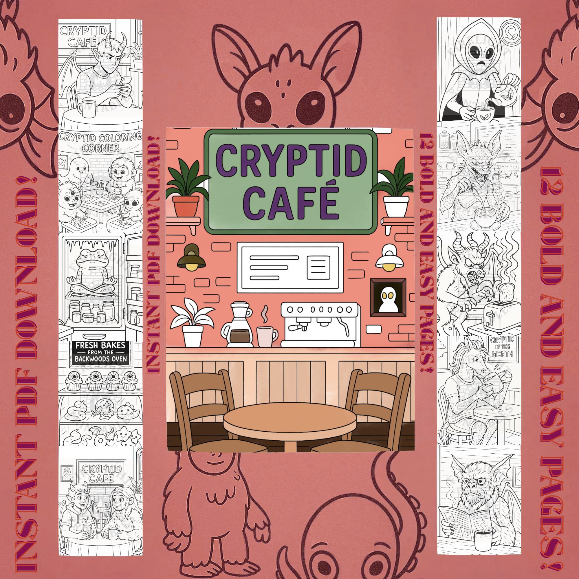 Cryptid Café Bold Easy Coloring Book Kawaii Cute Cryptids Cozy Coffee Shop Friends Funny ...