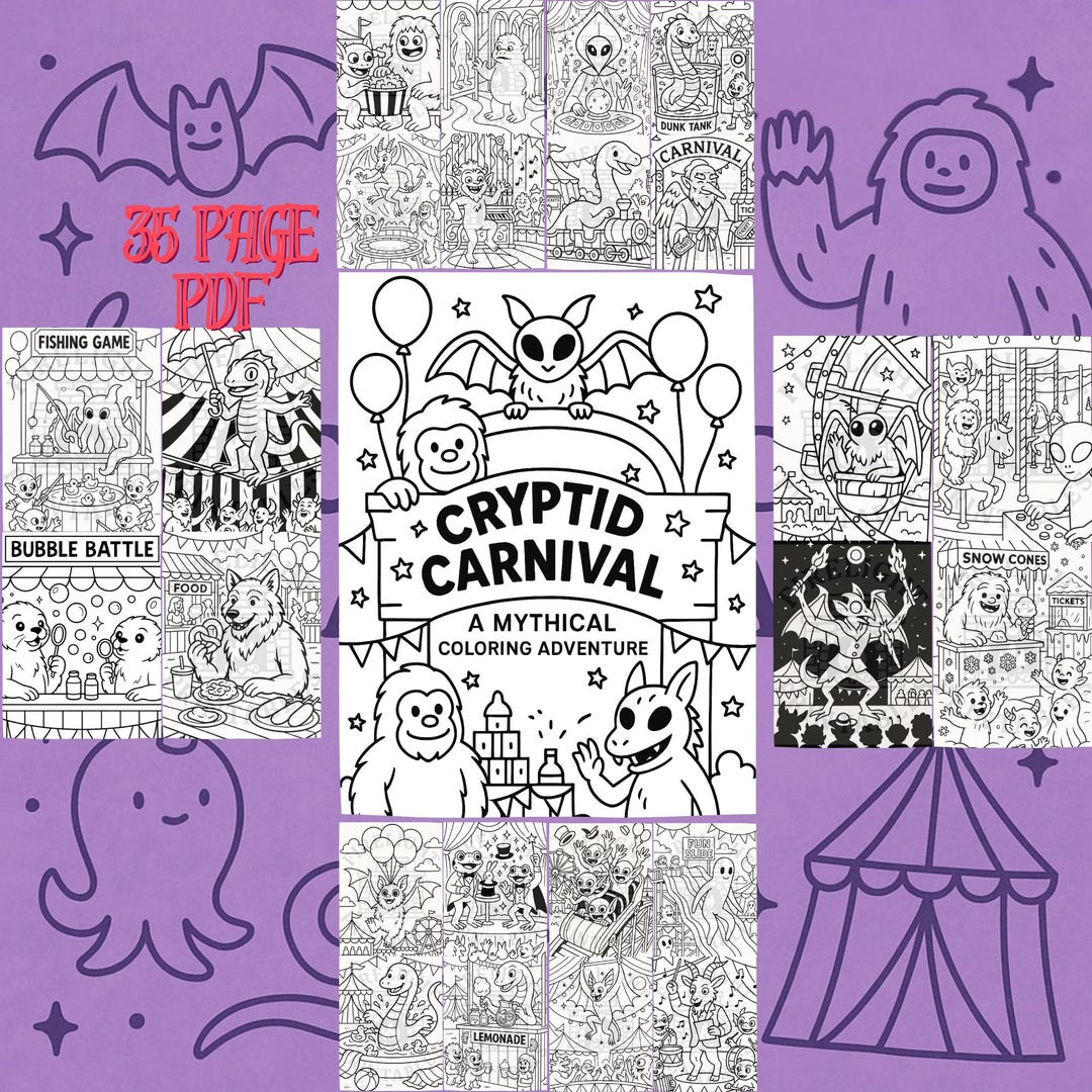 Cute Cryptid Carnival Coloring Book Bold Easy Pages Quirky Coloring for ...