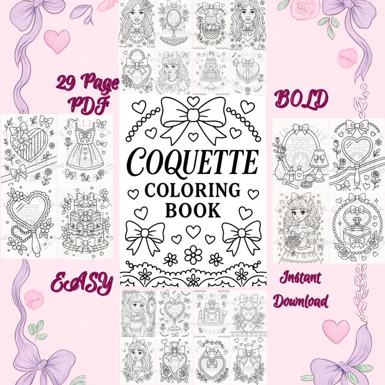 Coquette Aesthetic Printable Coloring Book PDF Instant Download ...