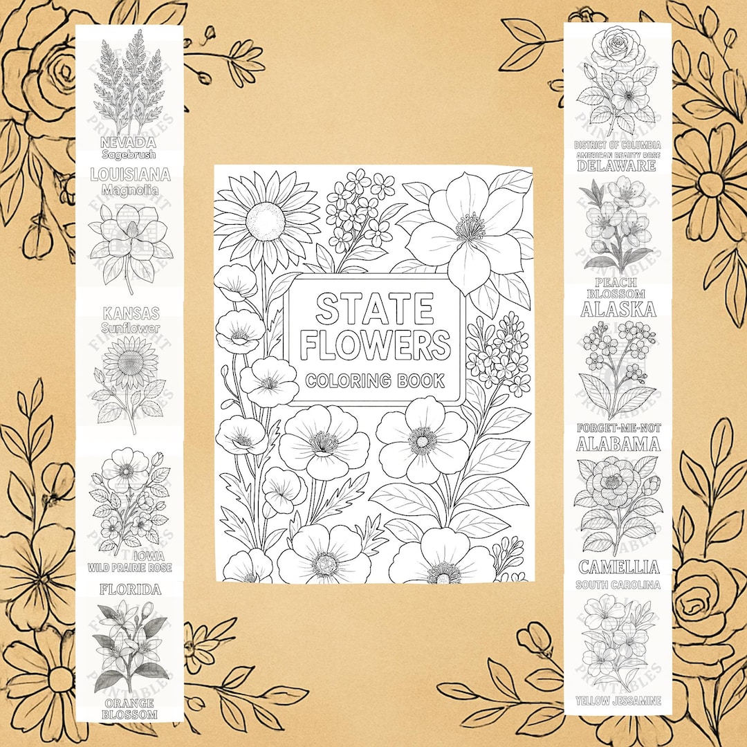 State Flowers Coloring Book: Educational Nature Printables (PDF ...