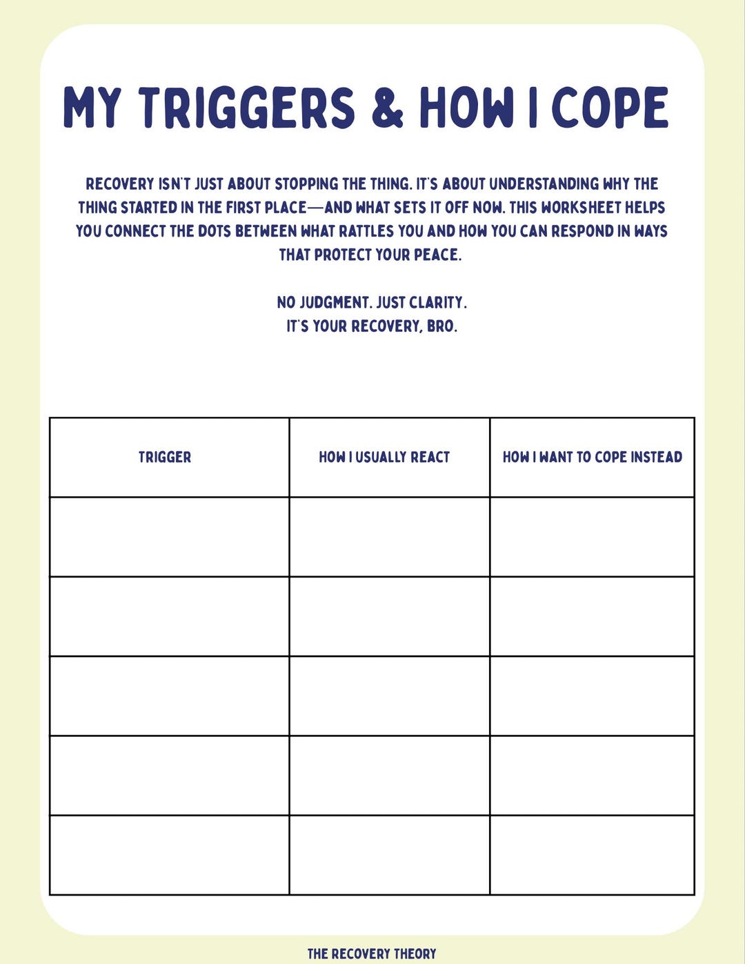 Triggers & Coping Skills Worksheet: Mental Health Recovery (printable PDF) - Etsy