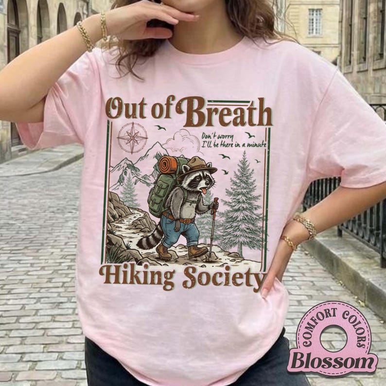 Out of Breath Hiking Society Shirt, Funny Raccoon Retro Mountain Tee - Etsy
