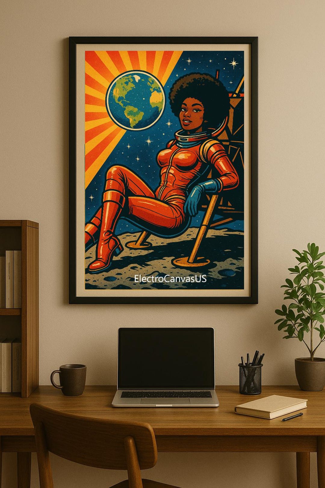 1970s Retro Pin-up Astronaut Woman Digital Print | Bold Afro Space Art ...