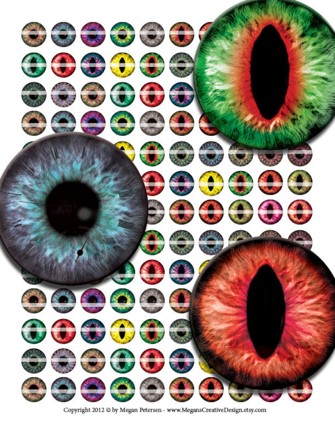 6mm and 8mm Evil Dragon and Steampunk Eyes Collage Sheet for Cabochon ...