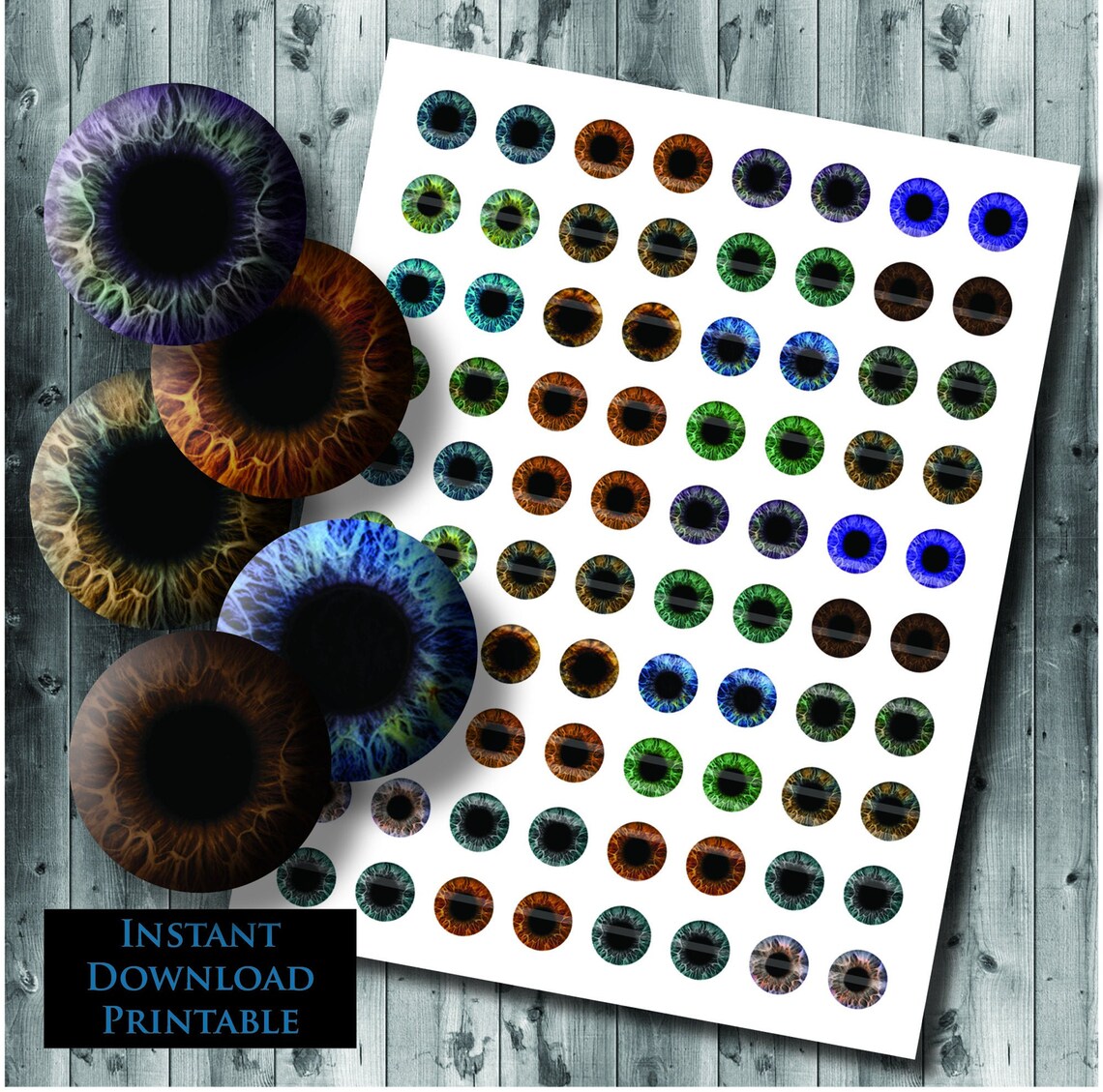 18mm Realistic Human Eyes Printout Collage Sheet of Eye Designs to Make ...