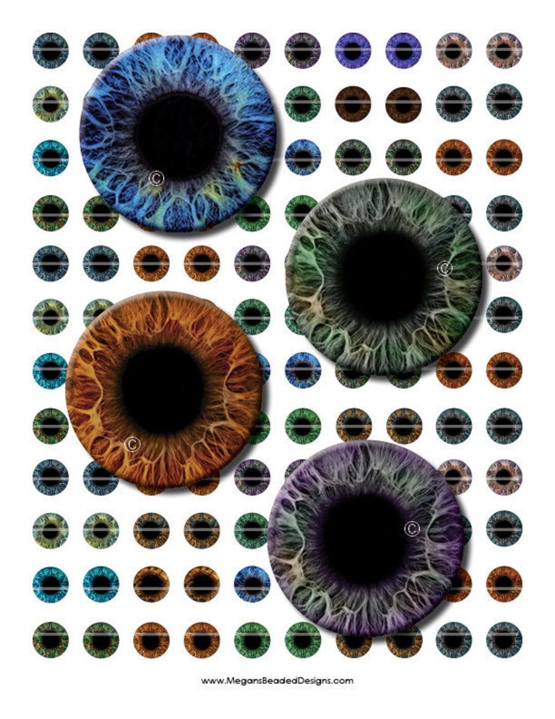 12mm Realistic Human Eyes Printout Collage Sheet of Eye Designs for ...