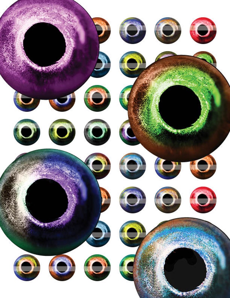 Fish Eyes Digital Collage Sheets 4 Sizes 6mm 8mm 10mm 12mm for Jewelry ...