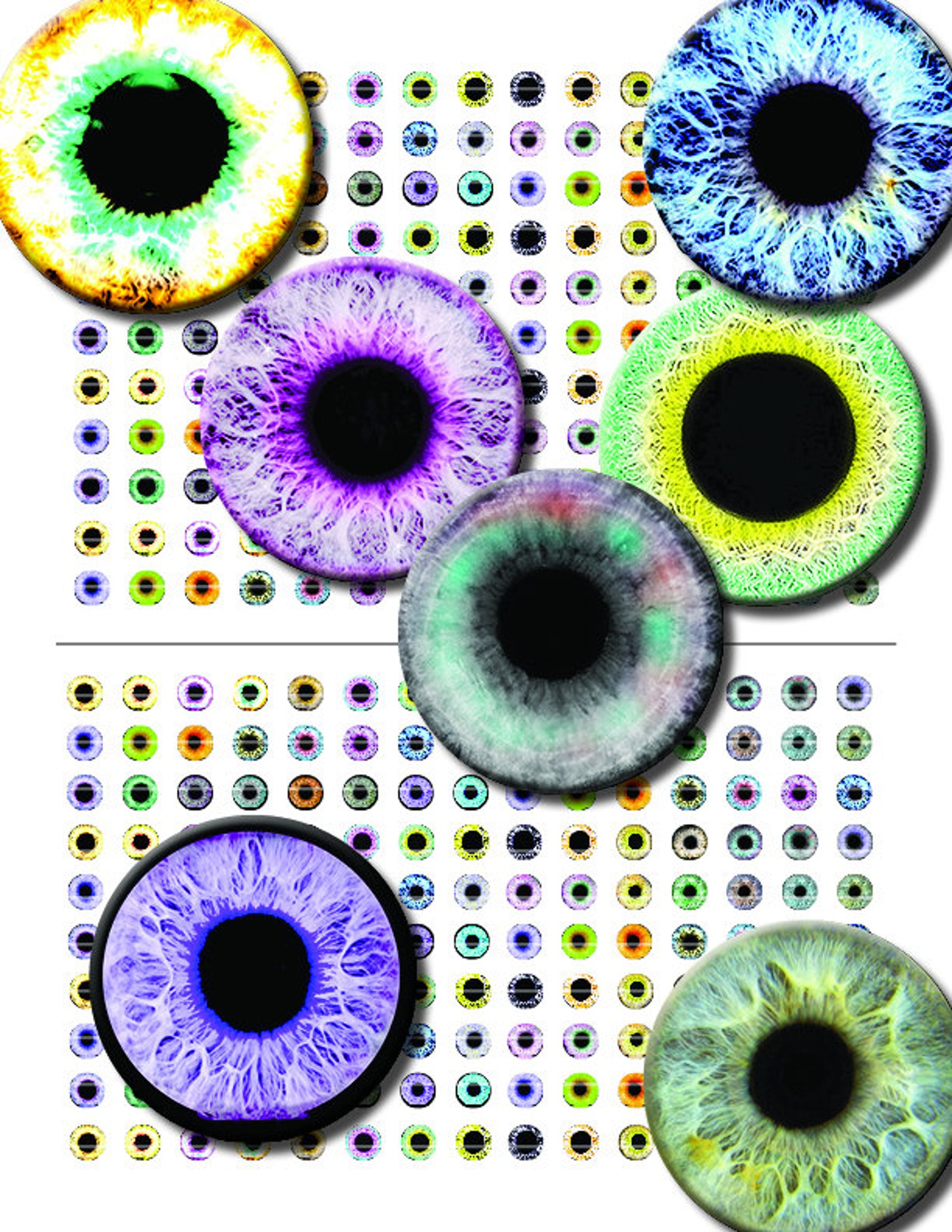 6mm and 8mm Pastel Human Eyes Printout Collage Sheet of Eye Designs for ...