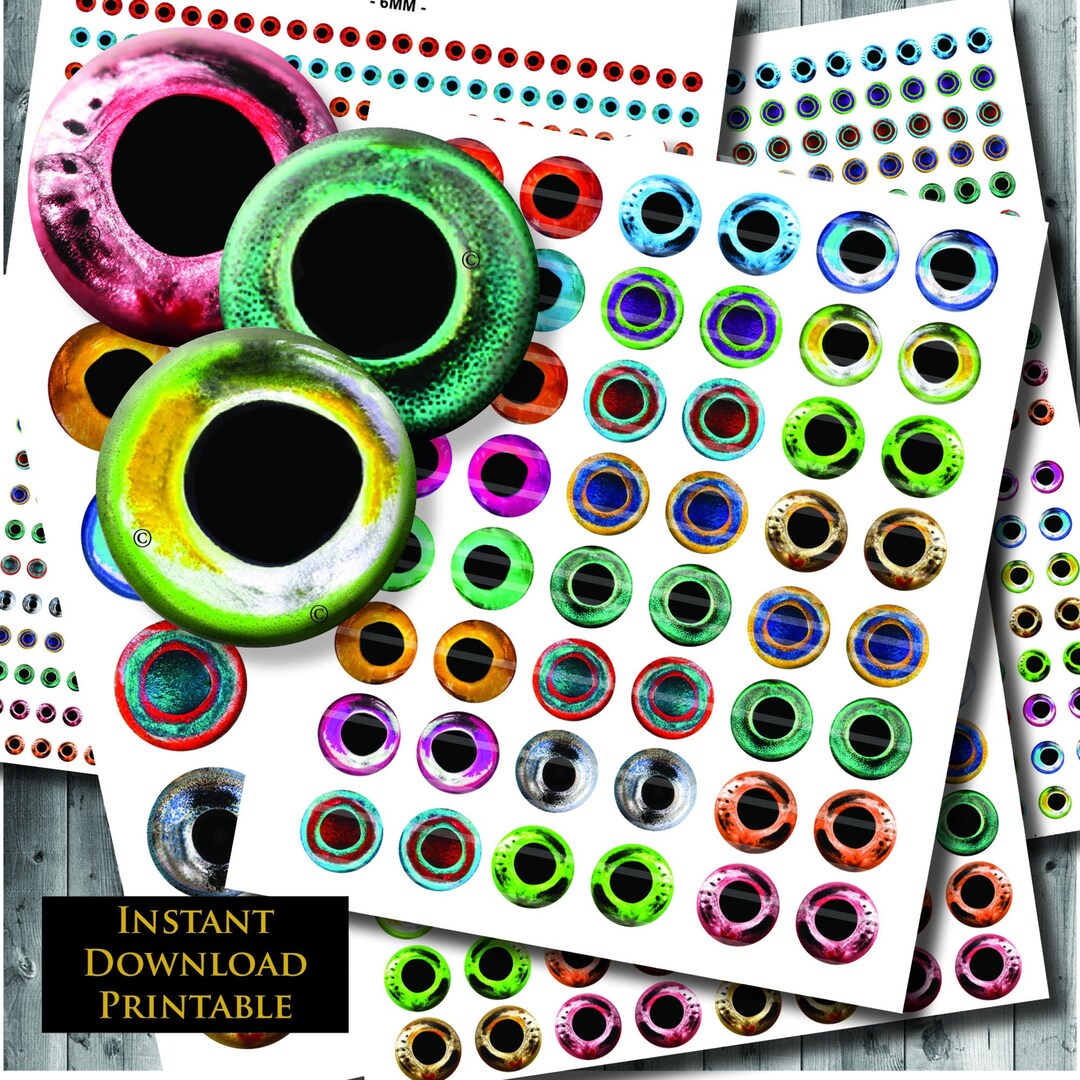 Brightly Colored Realistic Tropical Fish Eyes Digital Collage Sheets ...