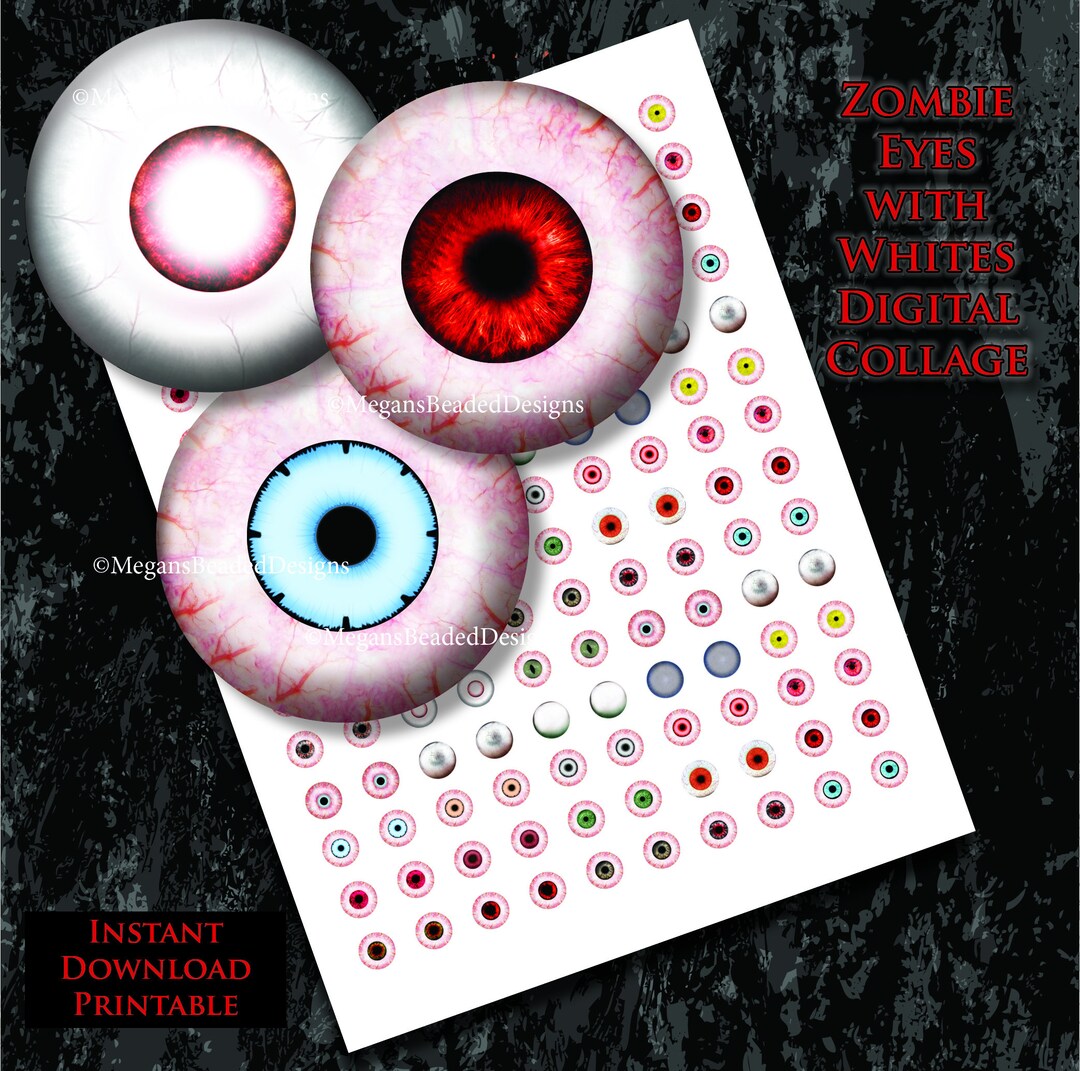 12mm Zombie Eyes With Whites Horror Eyeballs Digital Collage Sheet ...