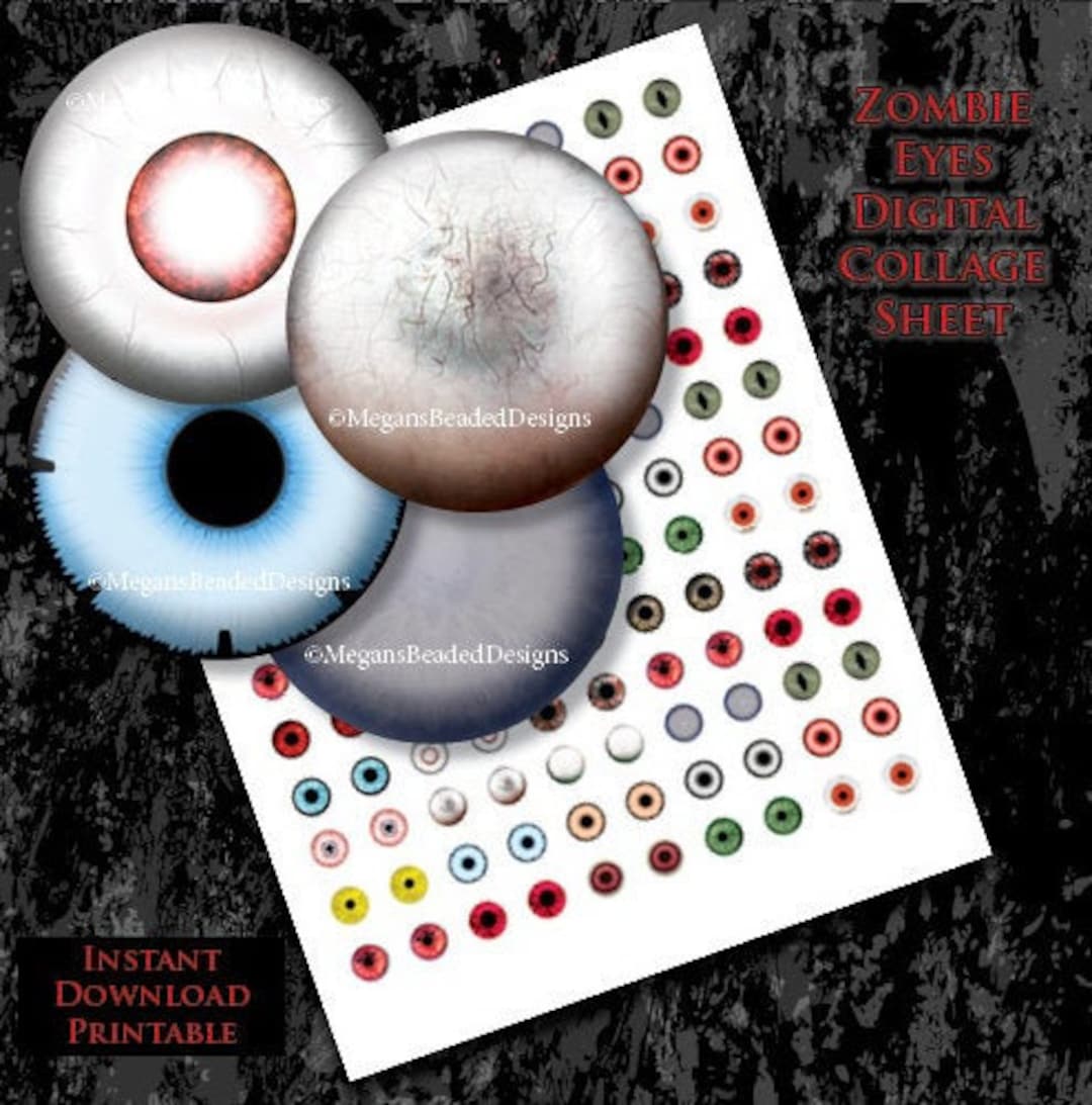25mm Zombie Eyes Horror Digital Collage Sheet Instant Download ...