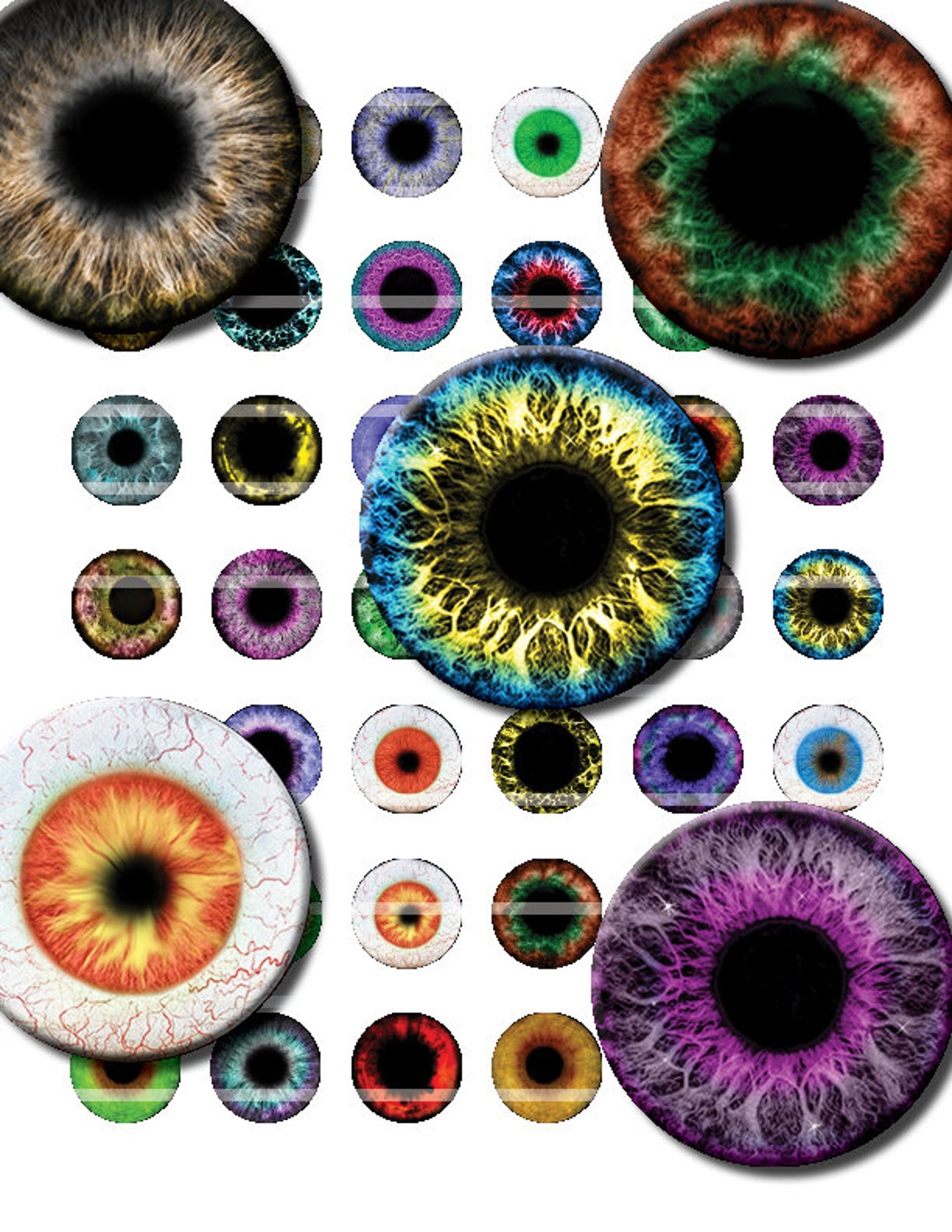 25mm Eyes Printout Collage Sheet of 42 Designs for Cabochon and Jewelry ...