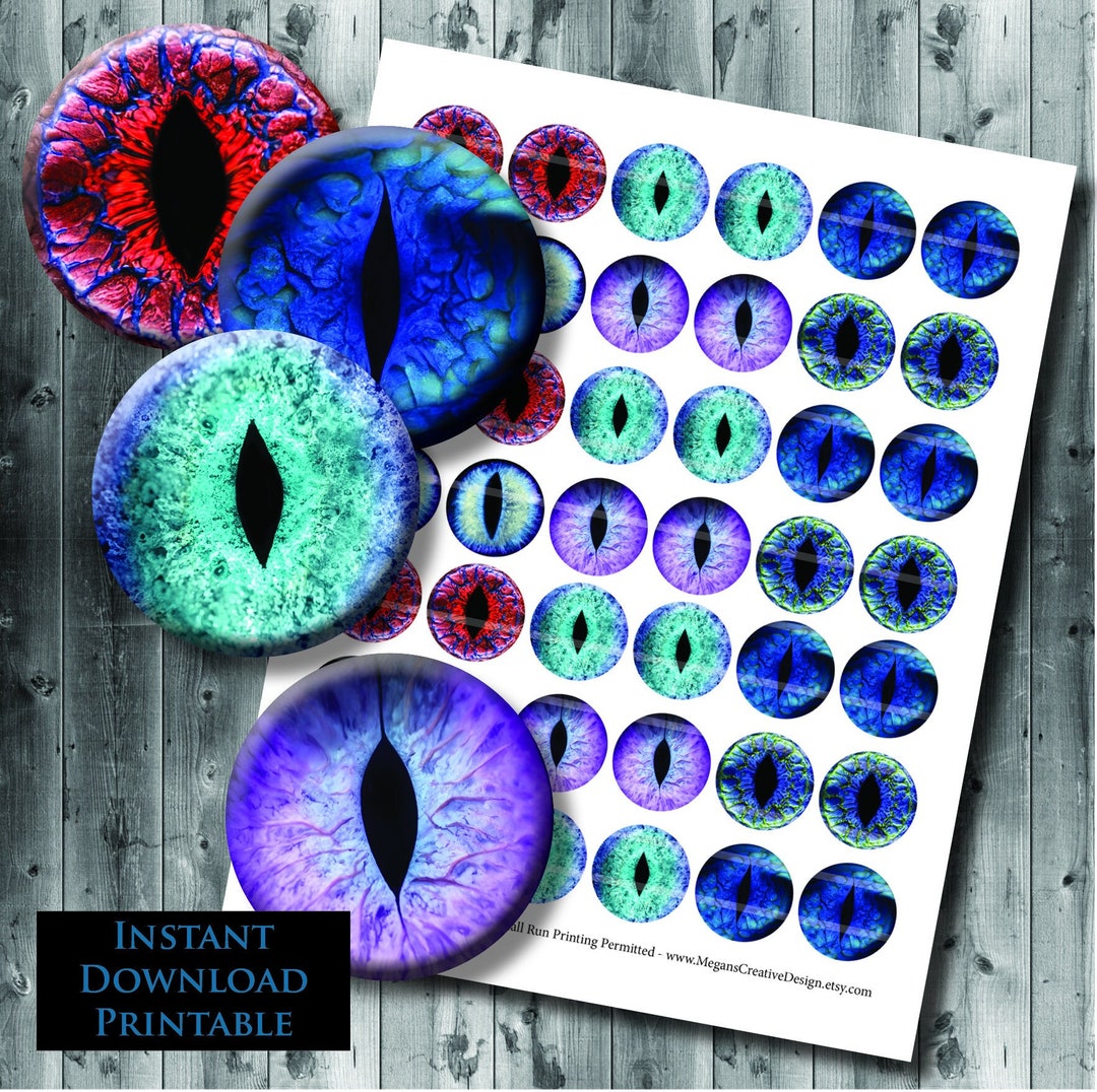30mm and 25mm Blue Purple and Red Dragon Eyes Collage Sheet for Fantasy ...