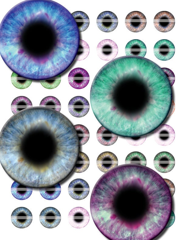 25mm Colorful Pastel Round Human Eye Designs Digital Collage Sheet for ...