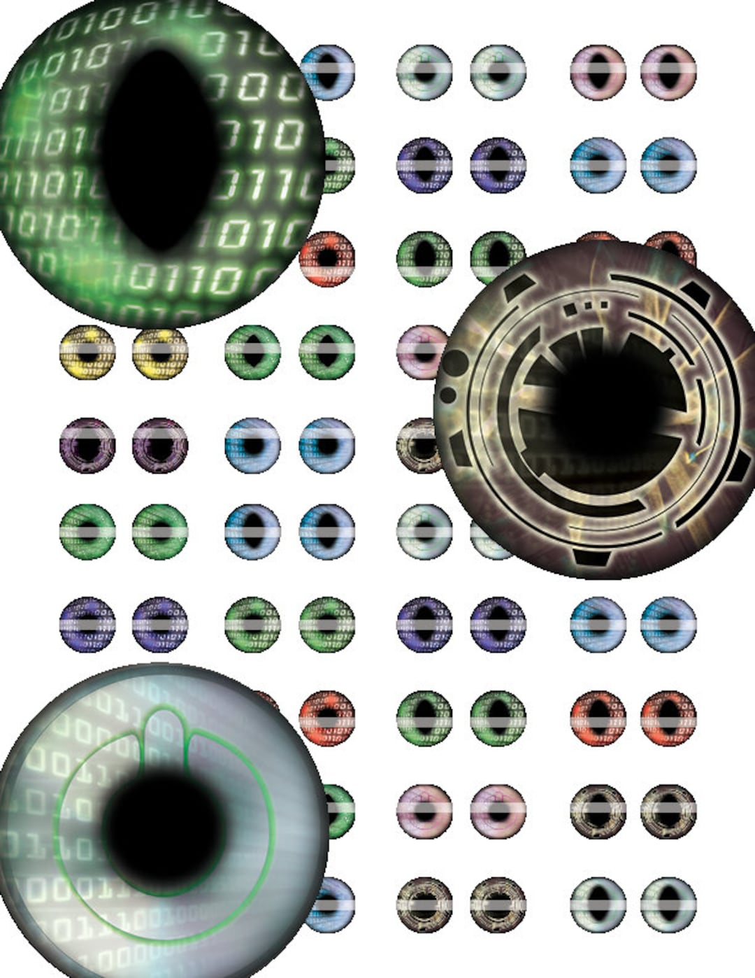 16mm Technology Cyber Eyes Collage Sheet for Cabochon and Jewelry ...