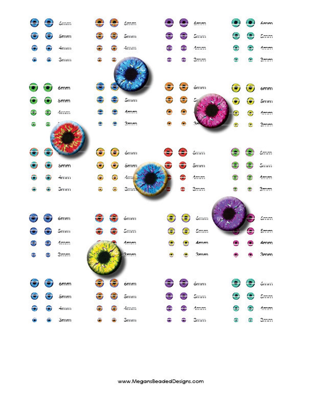 Doll Eyes Digital Collage Sheet of 16 Designs Sizes 6mm 5mm 4mm and 3mm ...
