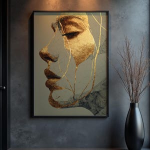 Abstract Gold Face Line Art Print: Minimalist Surreal Portrait - Etsy