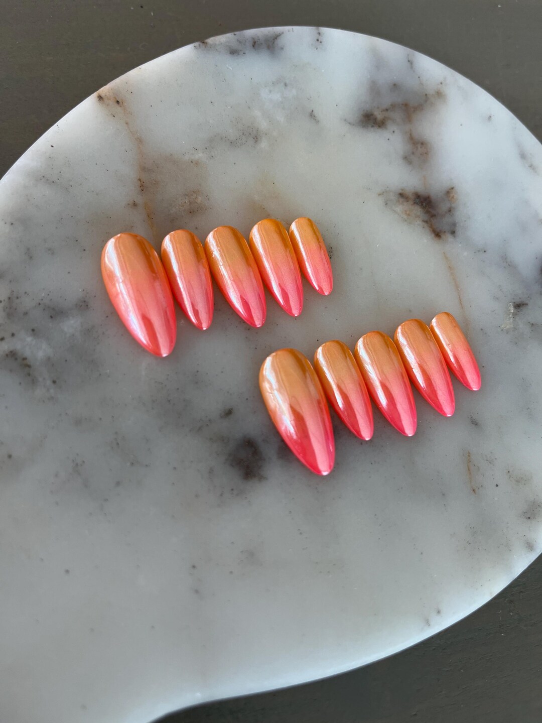 Sunset Ombre Press on Nails | Summer Chrome Nails | Orange Pink Chrome ...