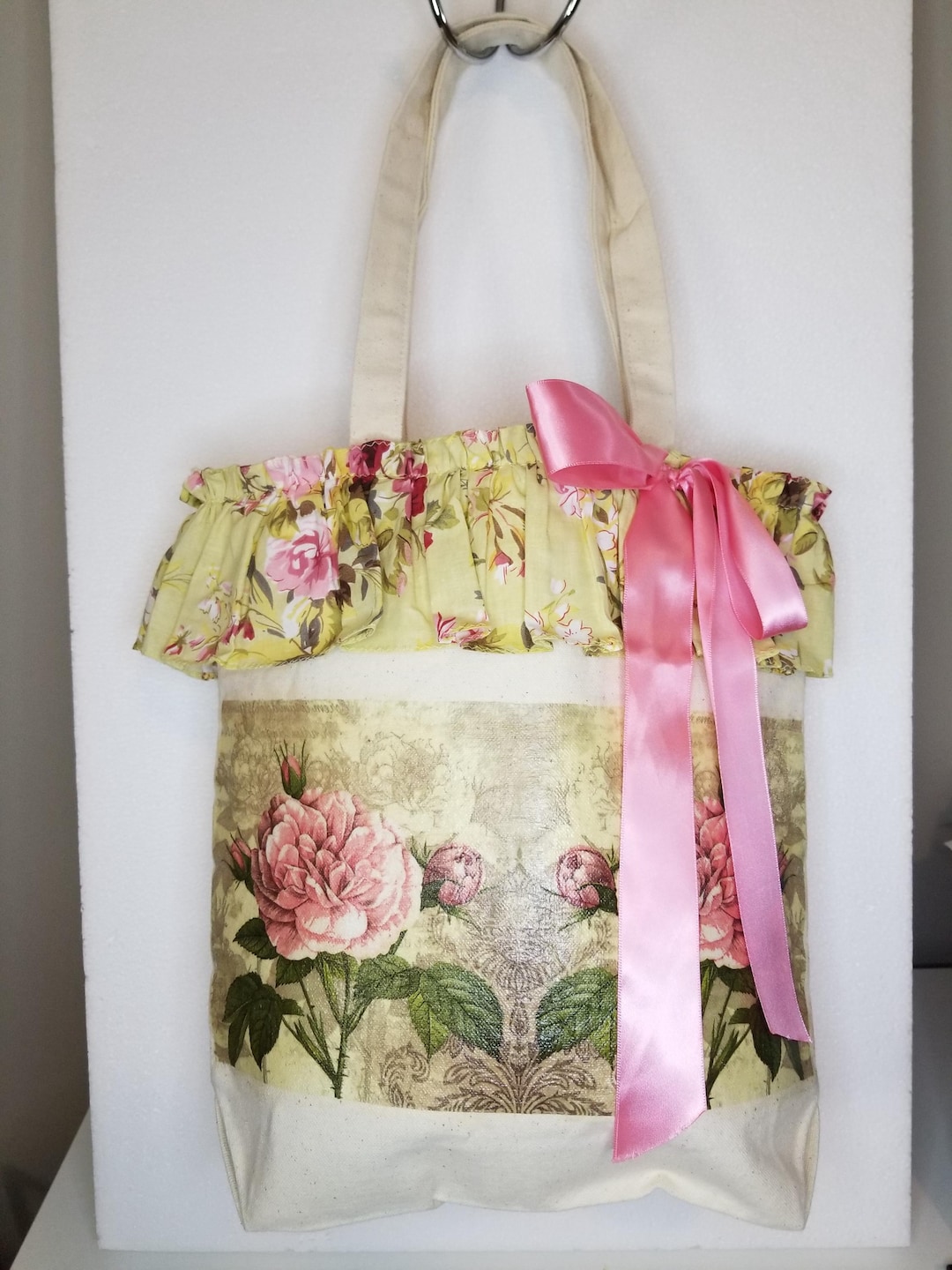 Handmade Decoupage Tote Bag With Ribbon Accessory. - Etsy
