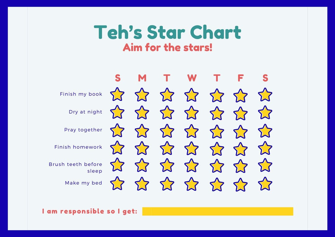 Printable Reward Chart / Star Chart for Kids I Editable Canva Template ...