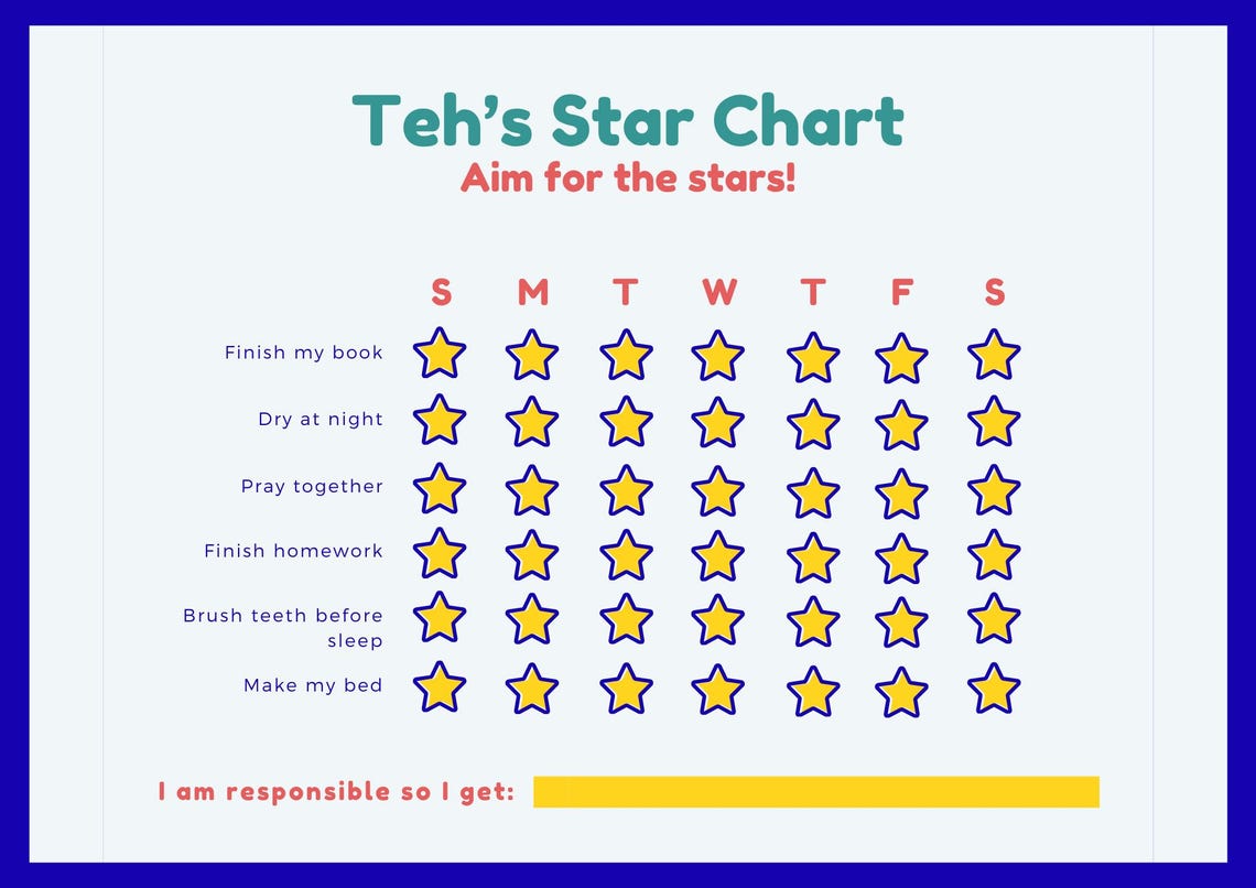 Printable Reward Chart / Star Chart for Kids I Editable Canva Template ...