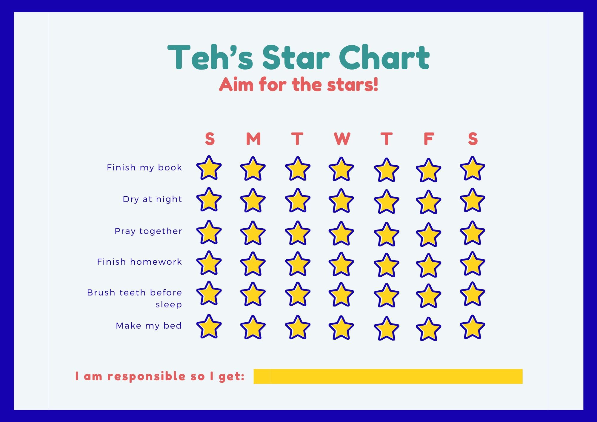 Printable Reward Chart / Star Chart for Kids I Editable Canva Template ...