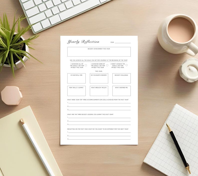 Yearly Reflection Printable, Minimalist Annual Review (digital Download ...