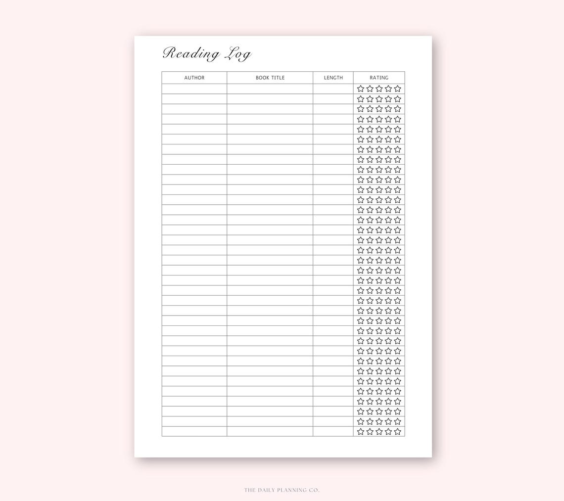 Minimalist Reading Log Template, Printable Book Tracker (a4/a5/letter ...