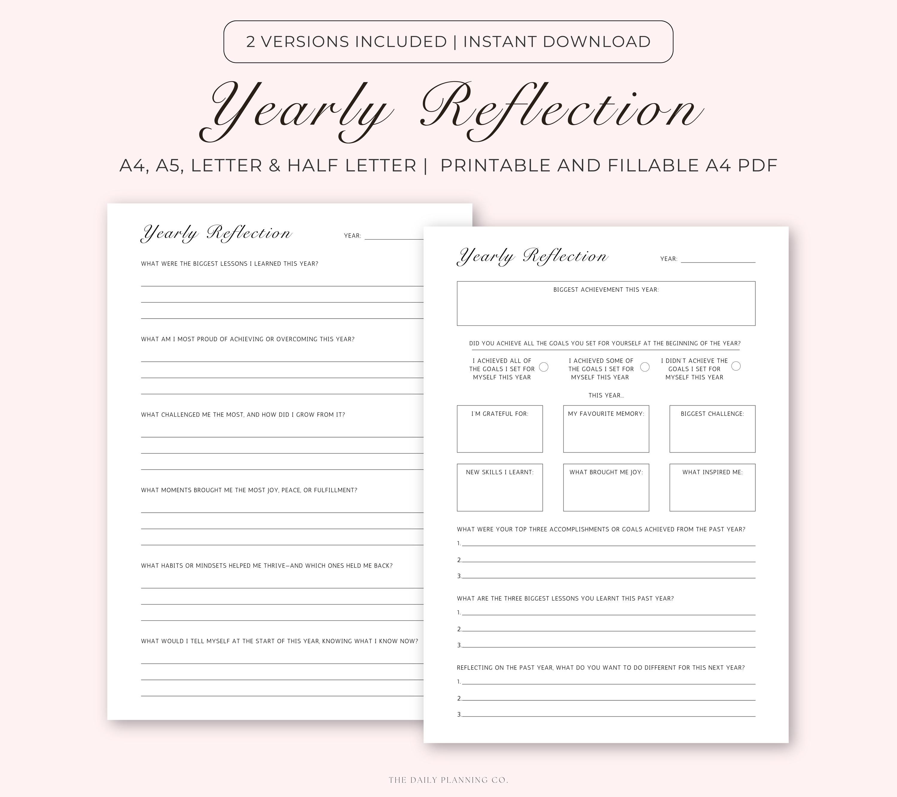 Yearly Reflection Printable, Minimalist Annual Review (digital Download ...