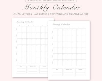 Printable Undated Monthly Calendar: Minimalist Planner (PDF) - Etsy