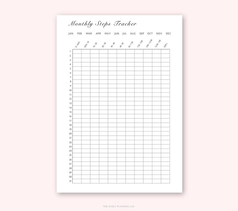 Monthly Steps Tracker Printable, Steps Challenge Tracker, Fitness ...