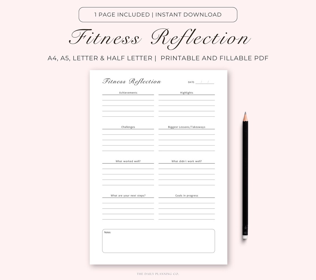 Fitness Reflection Printable Template, Workout Review, Exercise Log ...
