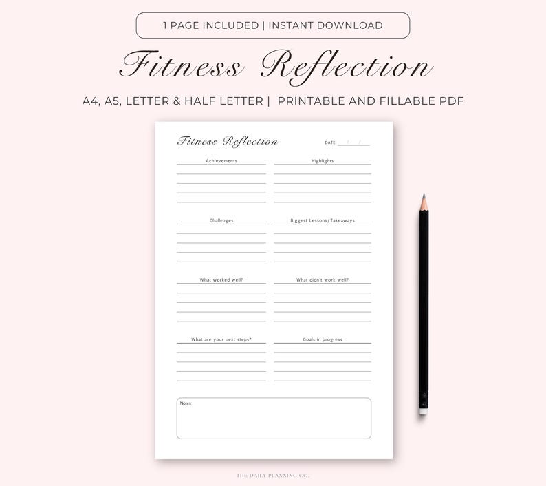Fitness Reflection Printable Template, Workout Review, Exercise Log ...