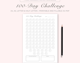 100 Day Challenge Printable, A4/a5/letter/half Letter, PDF - Etsy