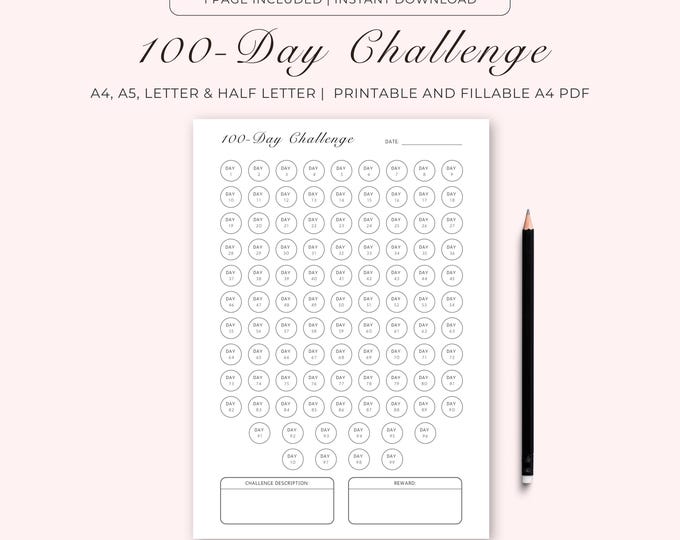 100 Day Habit Tracker Printable, 100 Day Challenge, Minimal Habit ...