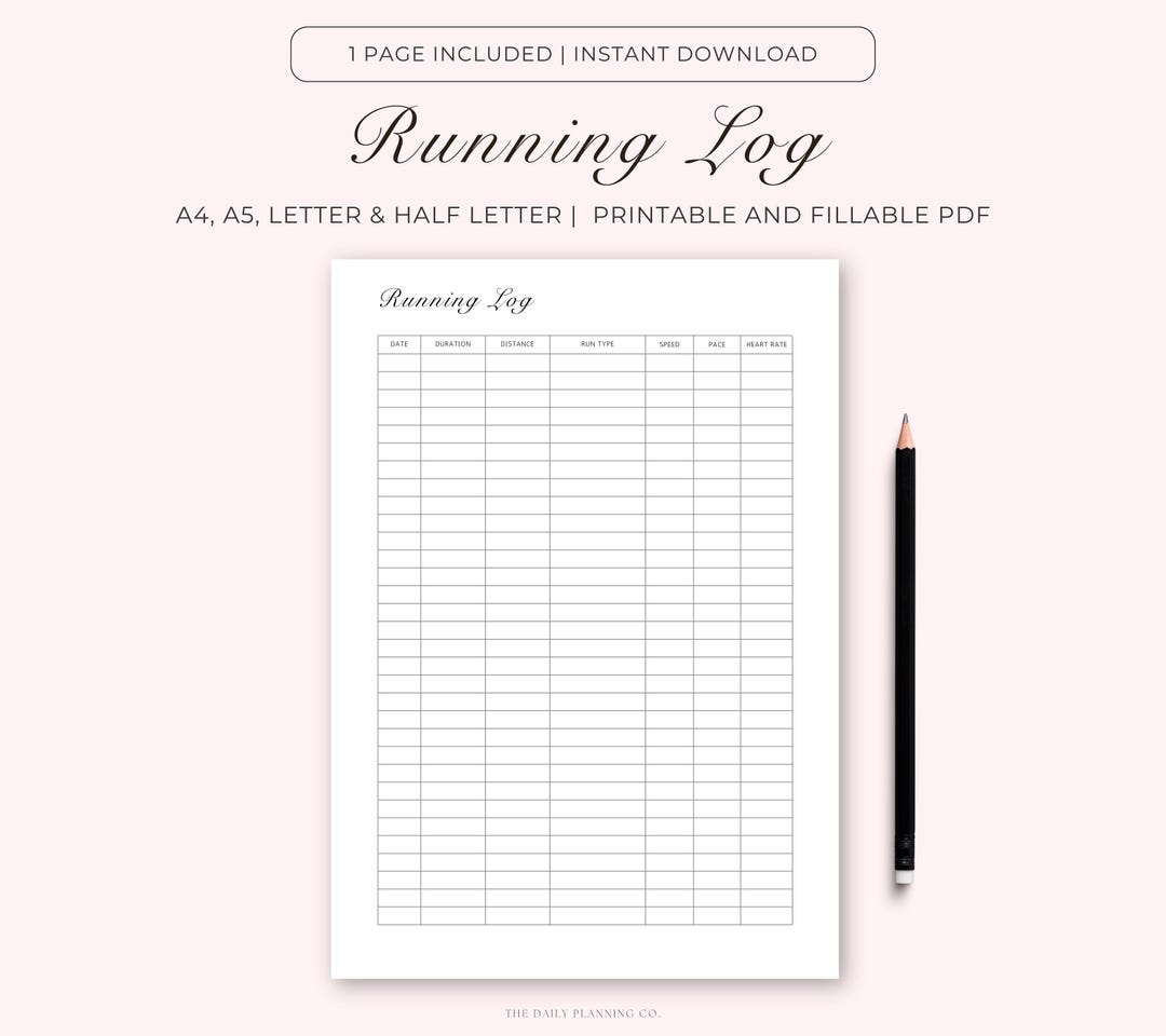 Printable Running Log Template, Running Tracker, Exercise Log, Cardio ...