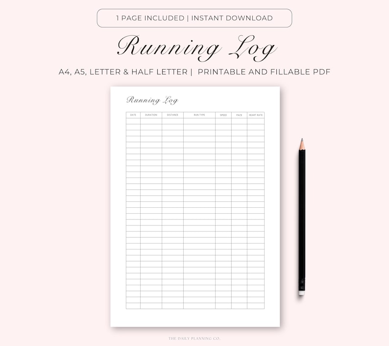 Printable Running Log Template, Running Tracker, Exercise Log, Cardio ...