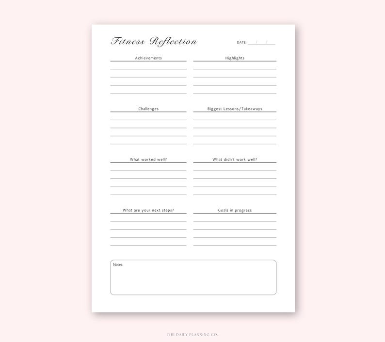 Fitness Reflection Printable Template, Workout Review, Exercise Log ...